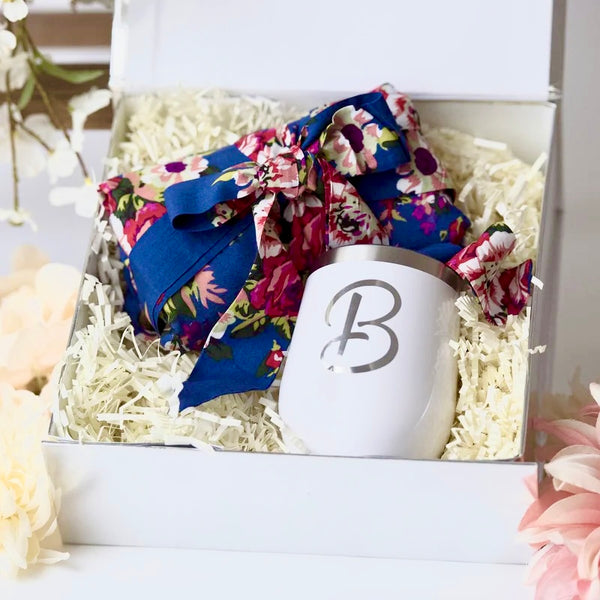Bridal Robe and Stemless Wine Cup Gift Box - Bridesmaid Gifts ...