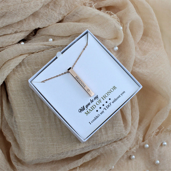 Engraved Bar Necklace - Bridal Jewelry for Bridesmaids, Maid of Honor ...