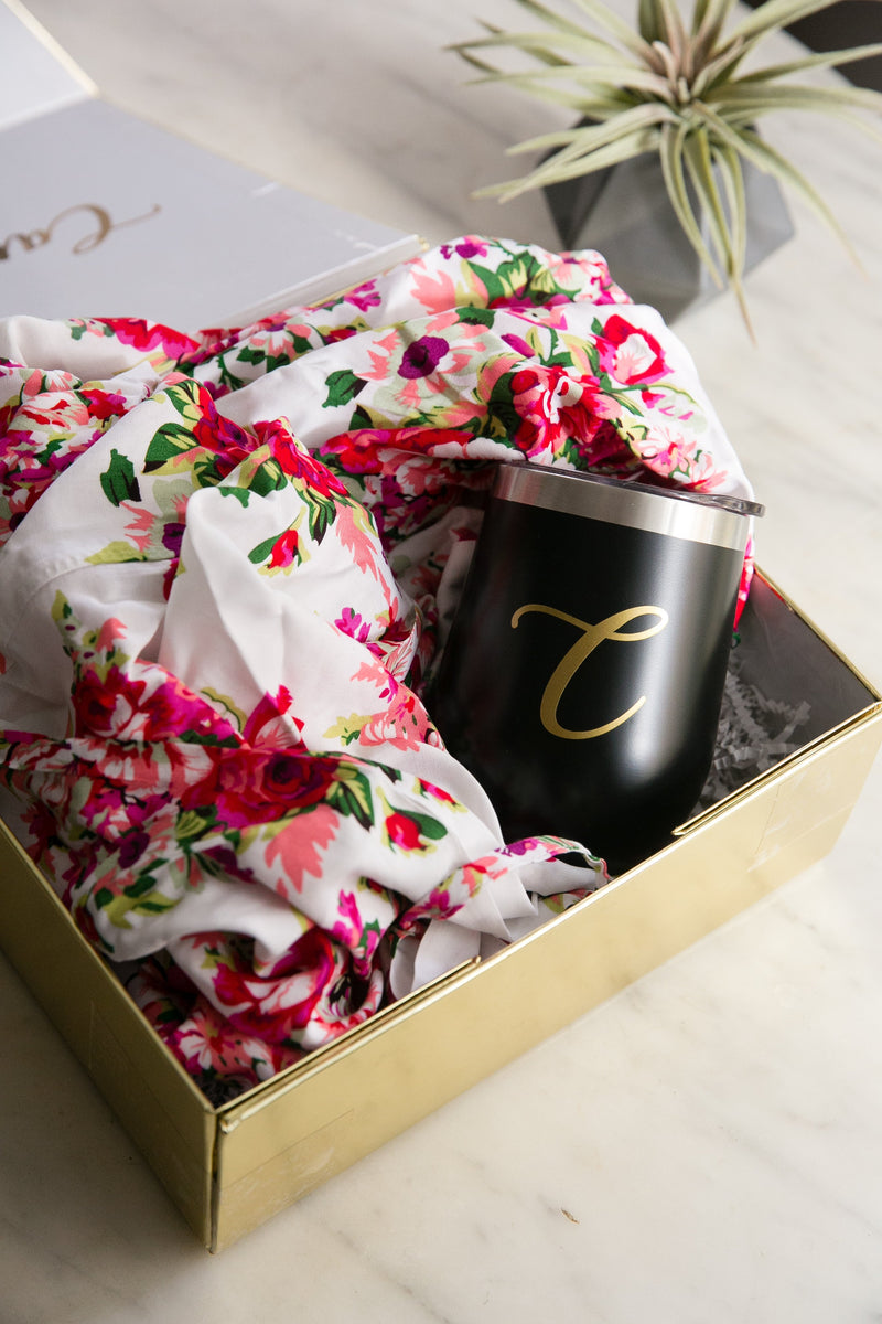 Bridal Robe and Stemless Wine Cup Gift Box - Bridesmaid Gifts ...