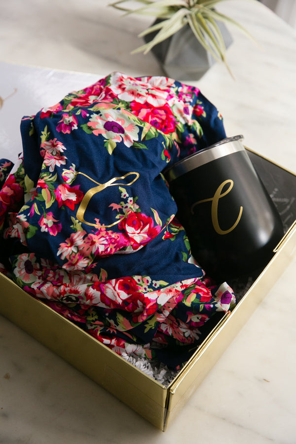 Bridal Robe and Stemless Wine Cup Gift Box - Bridesmaid Gifts ...